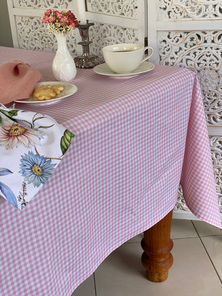 Pink Gingham 1.95m Tablecloth Square – Corner of the Garden